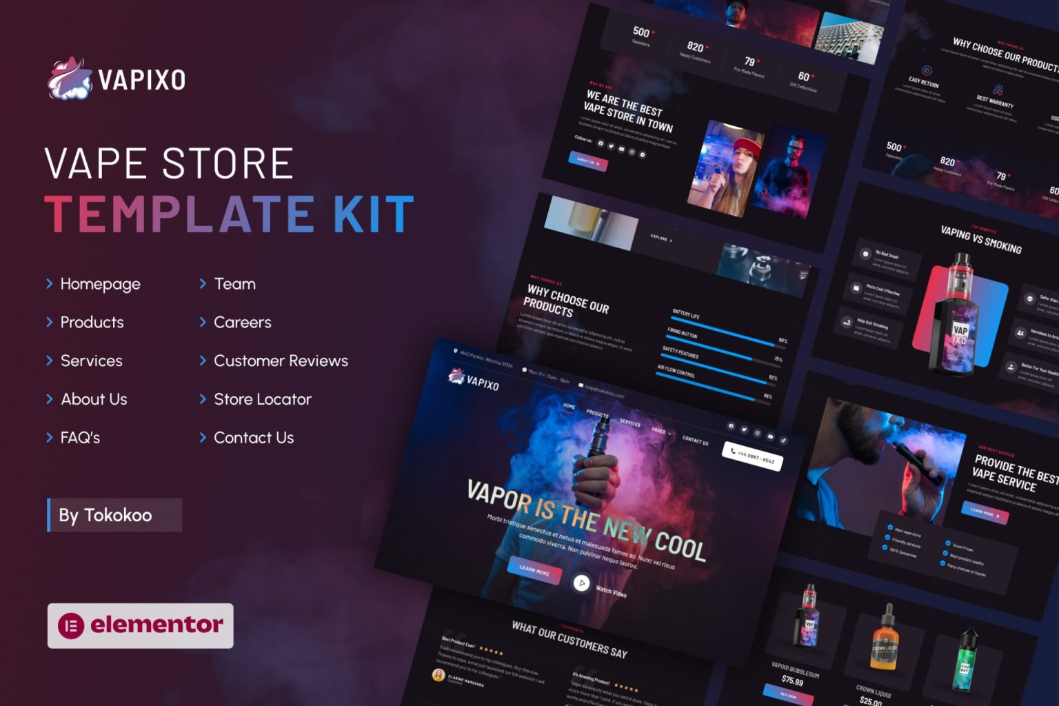 Vapixo - Vape Store Elementor Template Kit - Tokokoo